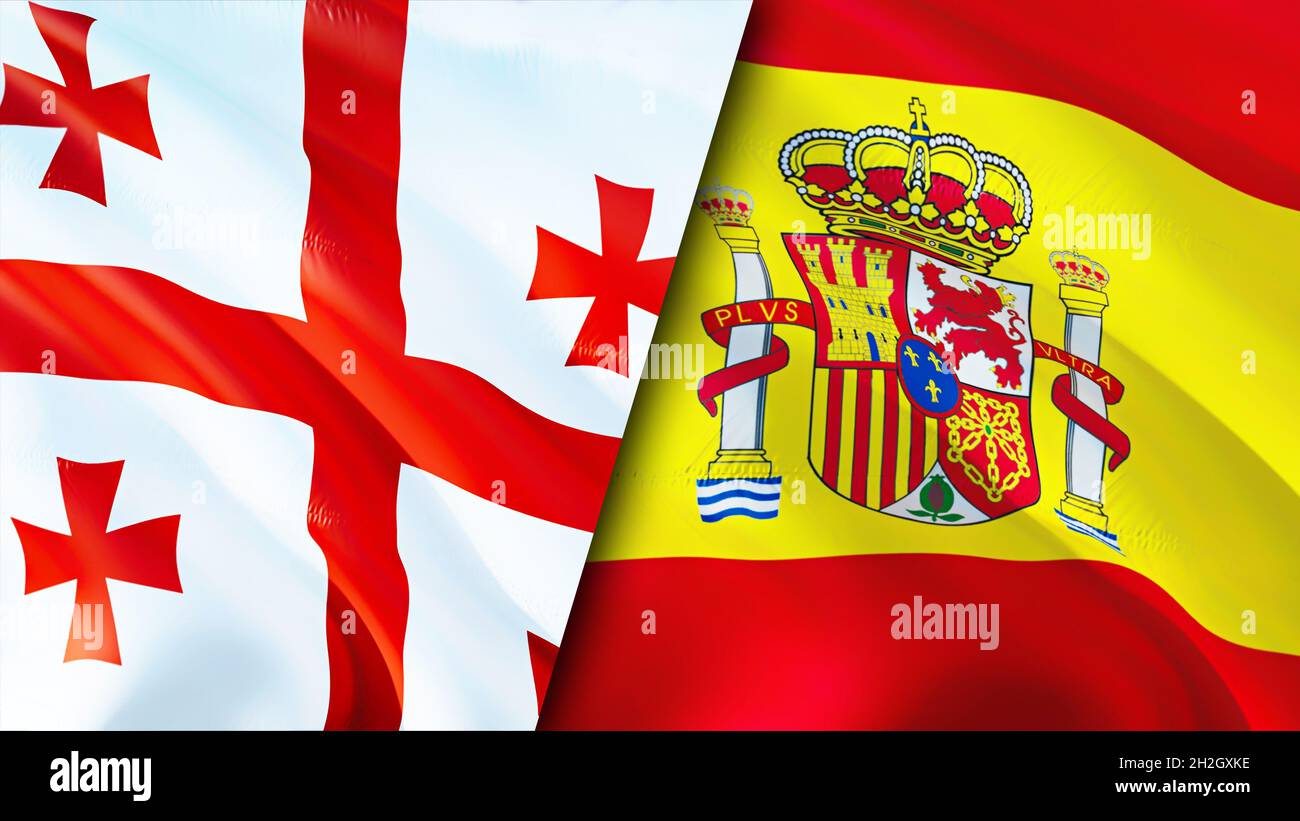 Georgia and Spain flags. 3D Waving flag design. Georgia Spain flag ...