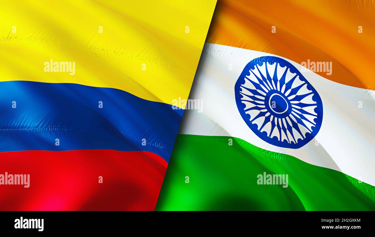 Colombia and India flags. 3D Waving flag design. Colombia India flag ...