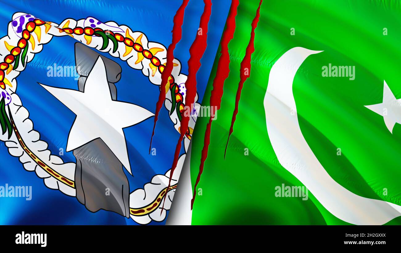 Mariana Islands and Pakistan flags with scar concept. Waving flag,3D ...
