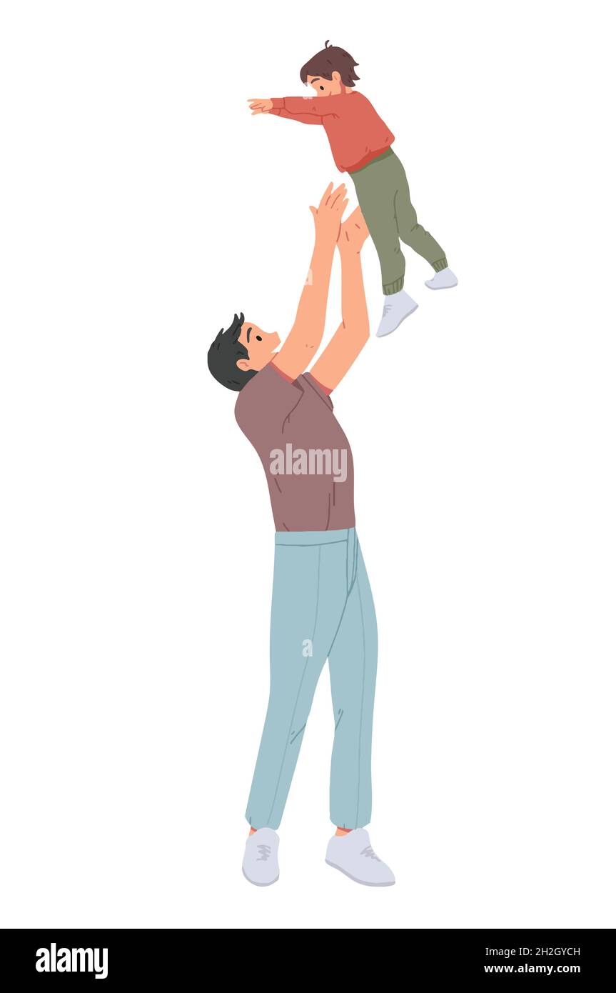 Father throwing his son. Man throws little boy up and catching him ...