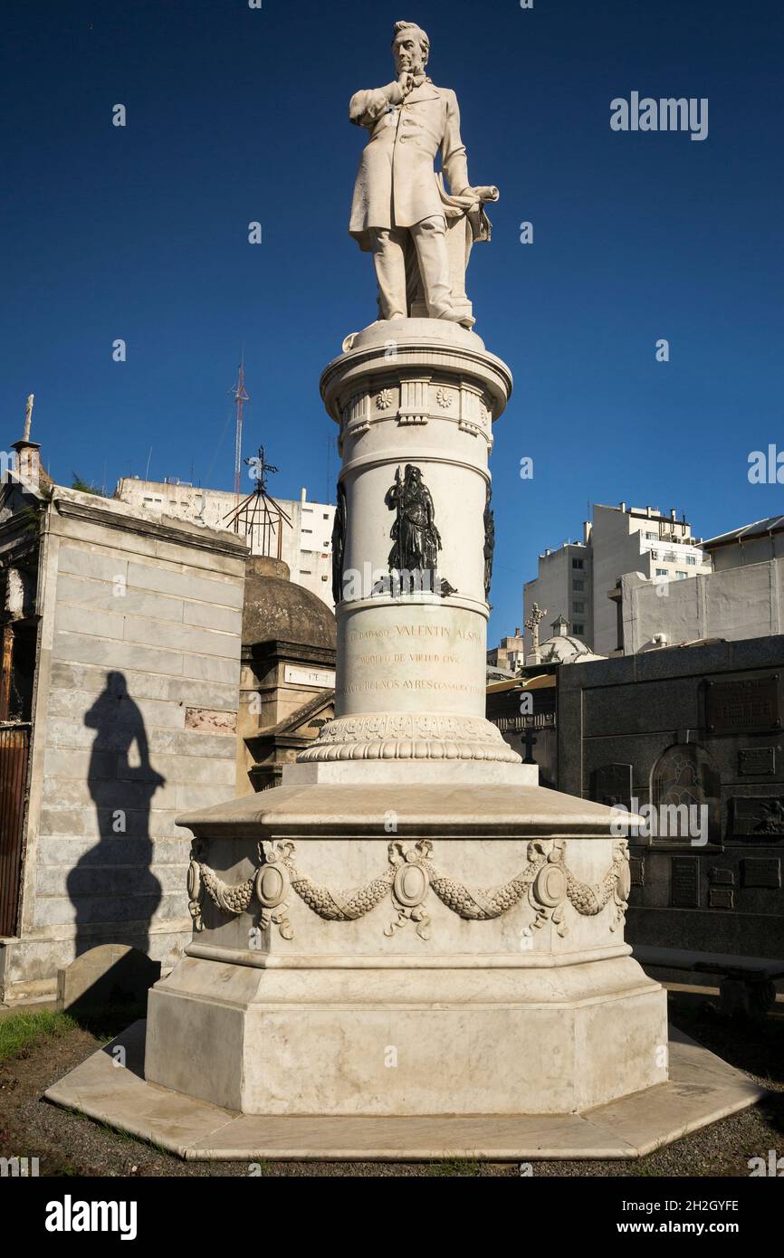 Vertical low angle view of the statue of the politician Valentín Alsina ...
