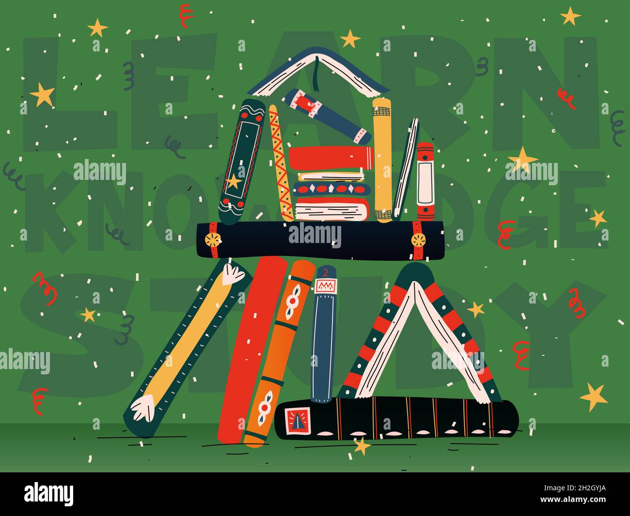 Pile of Books. Home education, studying and learning Stock Vector Image ...