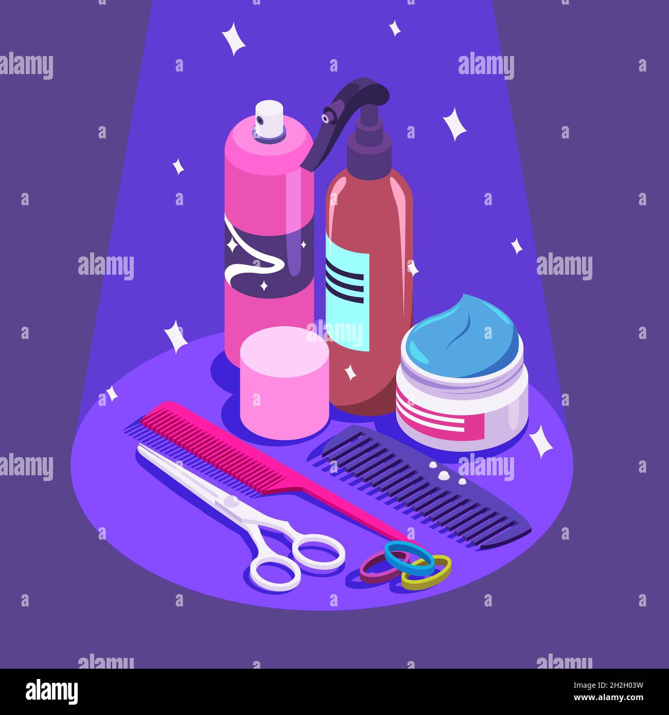 Set of styling equipment Cream, spray, shampoo scissors Stock Vector ...