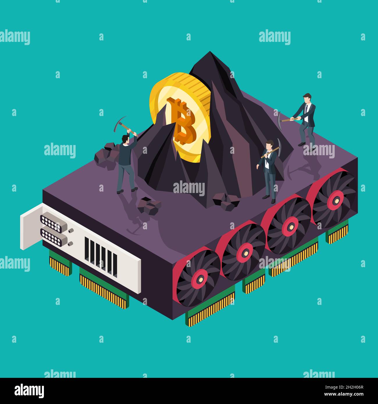 GPU mining Bitcoin concept. Isometric vector illustration Stock Vector ...