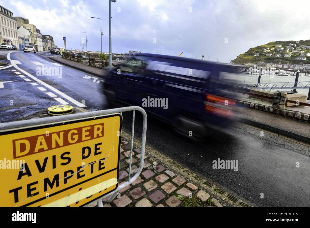 Storm Aurora in Fecamp (76) on October 21, 2021. Danger storm warning ...