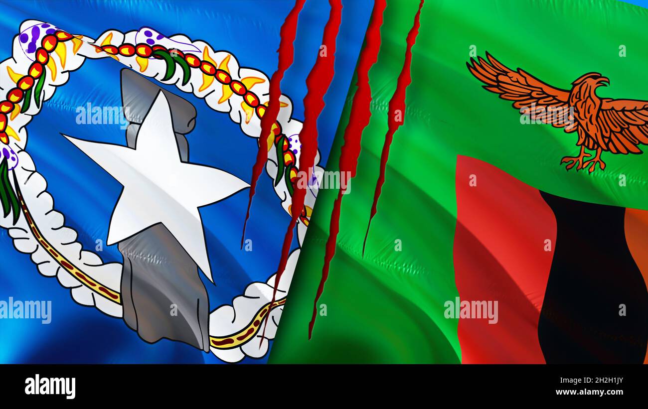 Mariana Islands and Zambia flags with scar concept. Waving flag,3D ...