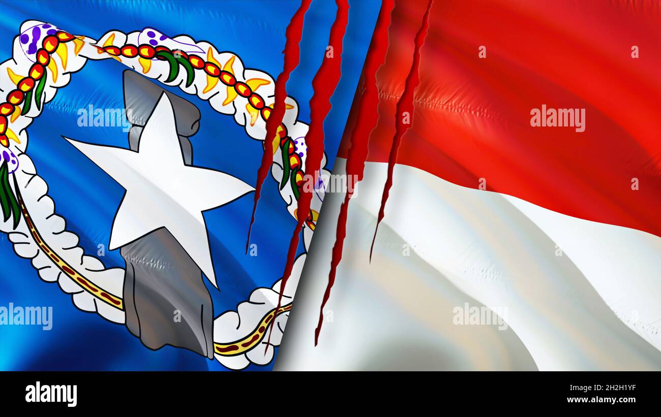 Mariana Islands and Indonesia flags with scar concept. Waving flag,3D ...