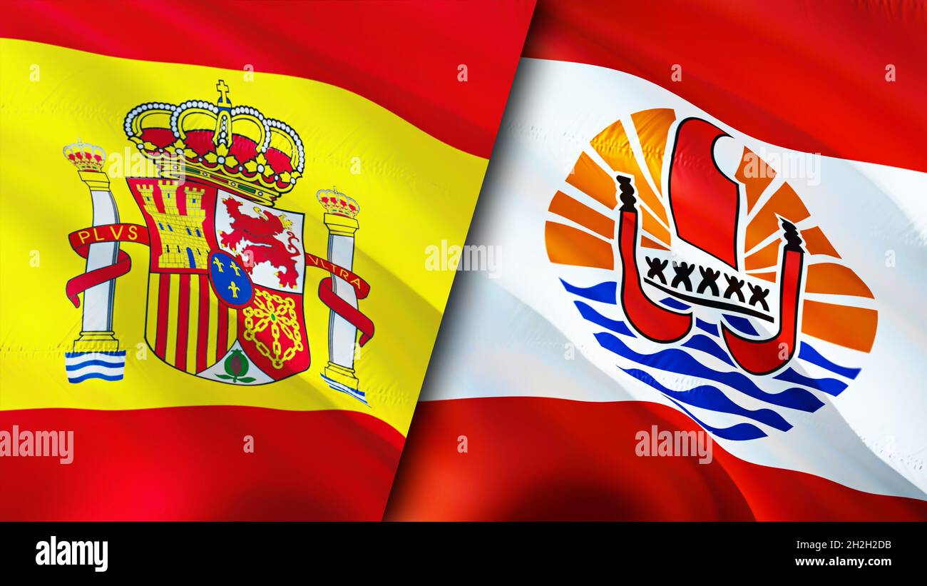 Spain and French Polynesia flags. 3D Waving flag design. Spain French ...
