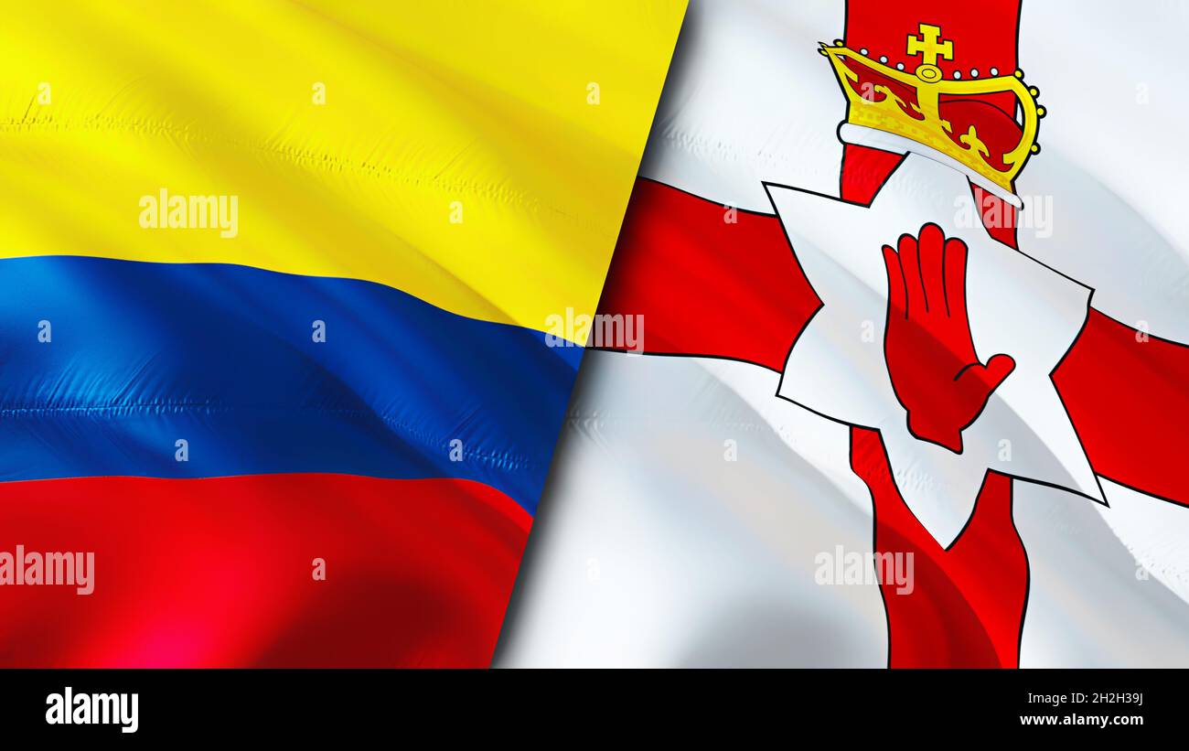 Colombia and Northern Ireland flags. 3D Waving flag design. Colombia ...