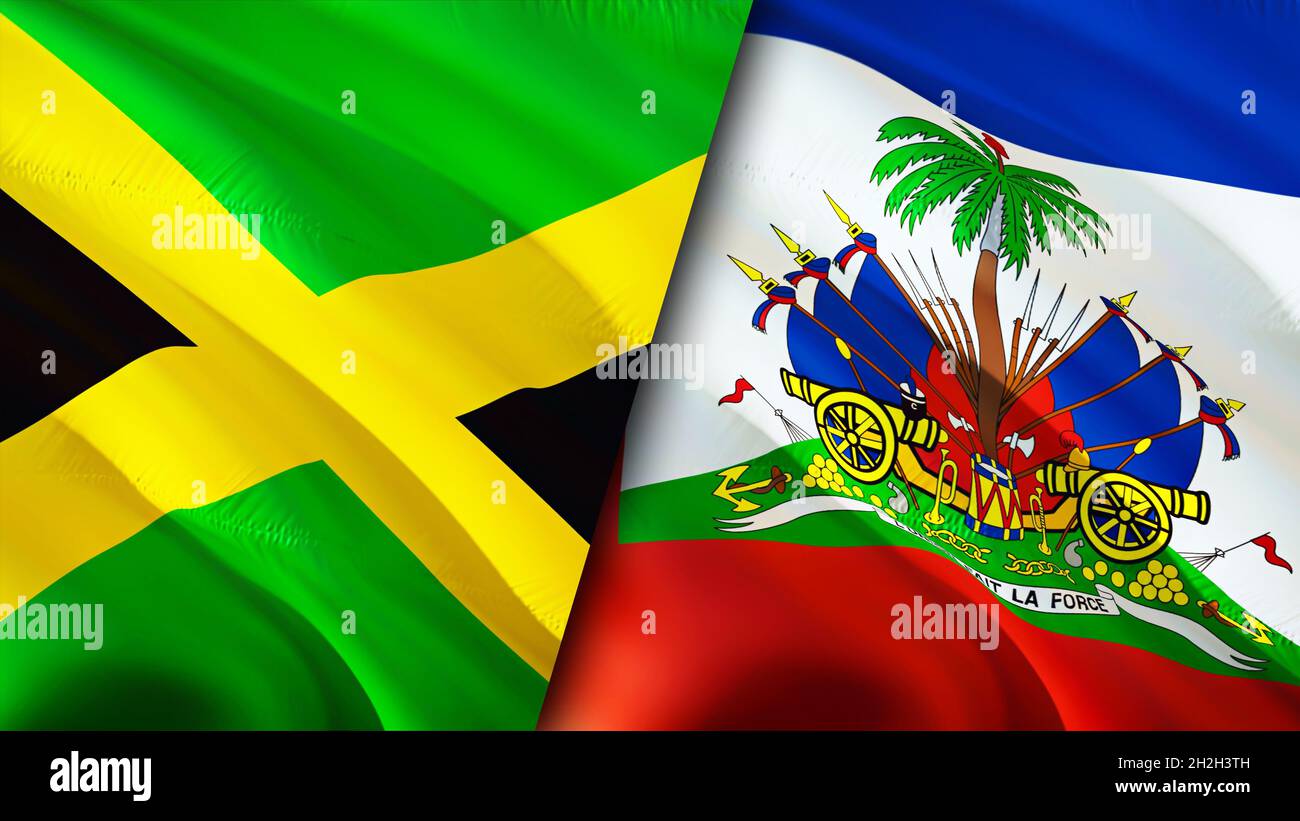 Jamaica and Haiti flags. 3D Waving flag design. Jamaica Haiti flag ...