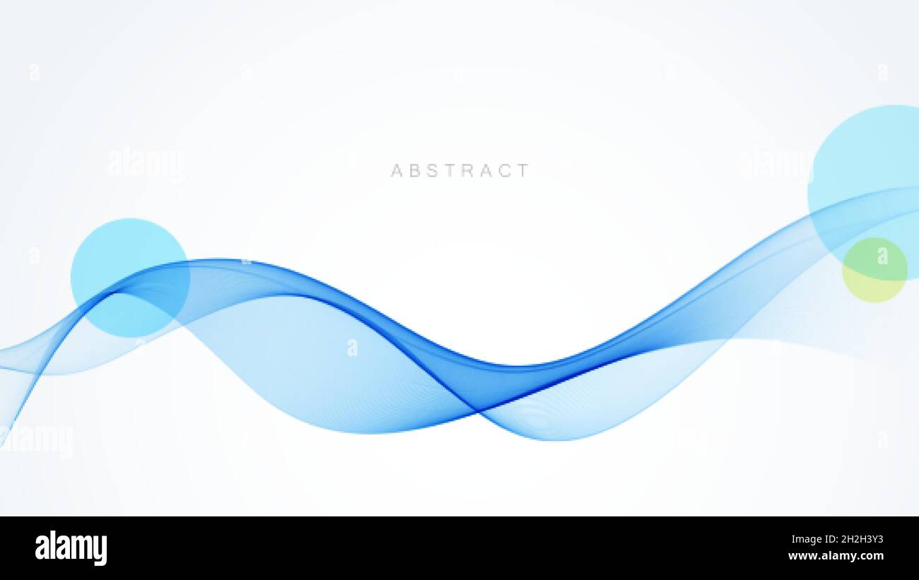 Abstract blue lines on a white background. Curved wavy line, smooth ...