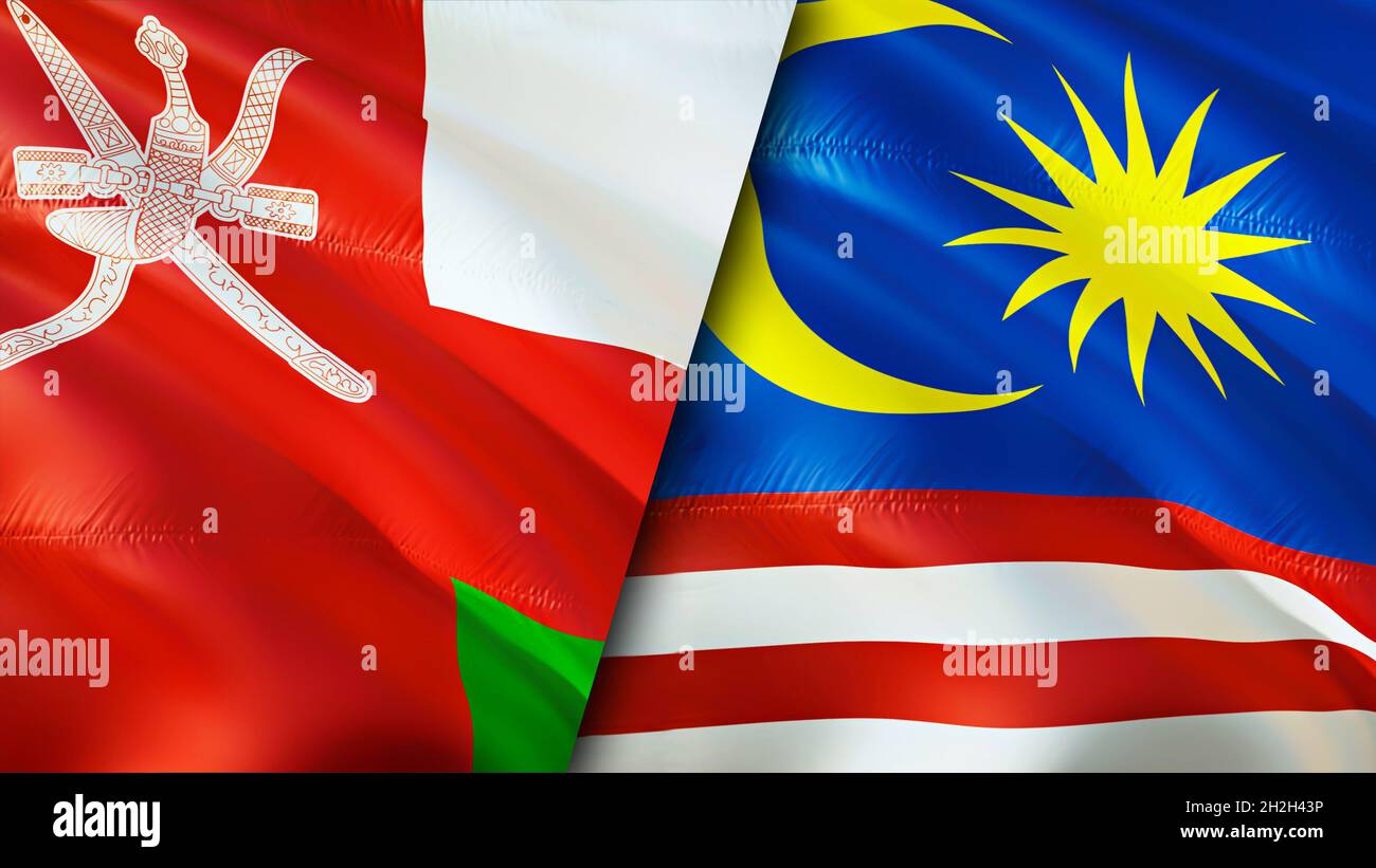 Oman and Malaysia flags. 3D Waving flag design. Malaysia Oman flag ...