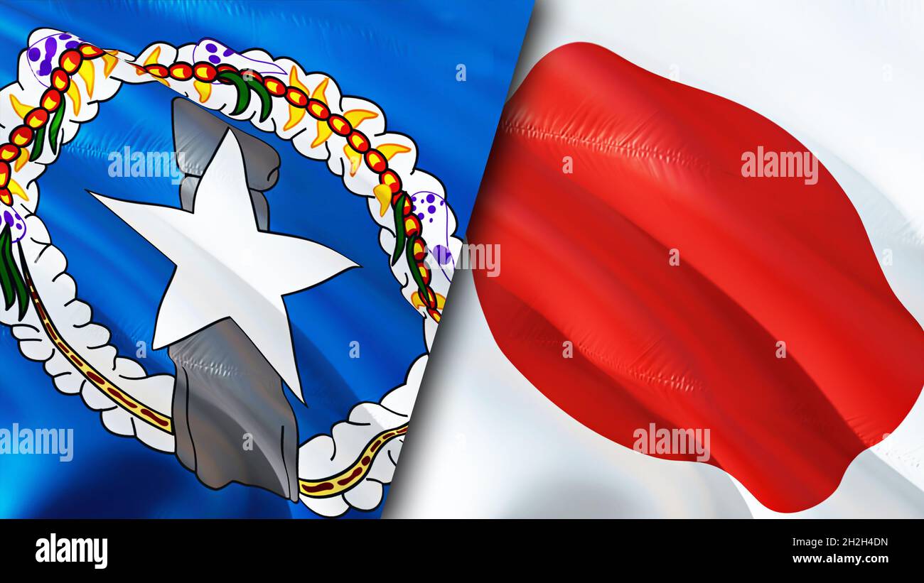 Mariana Islands and Japan flags. 3D Waving flag design. Japan Northern ...