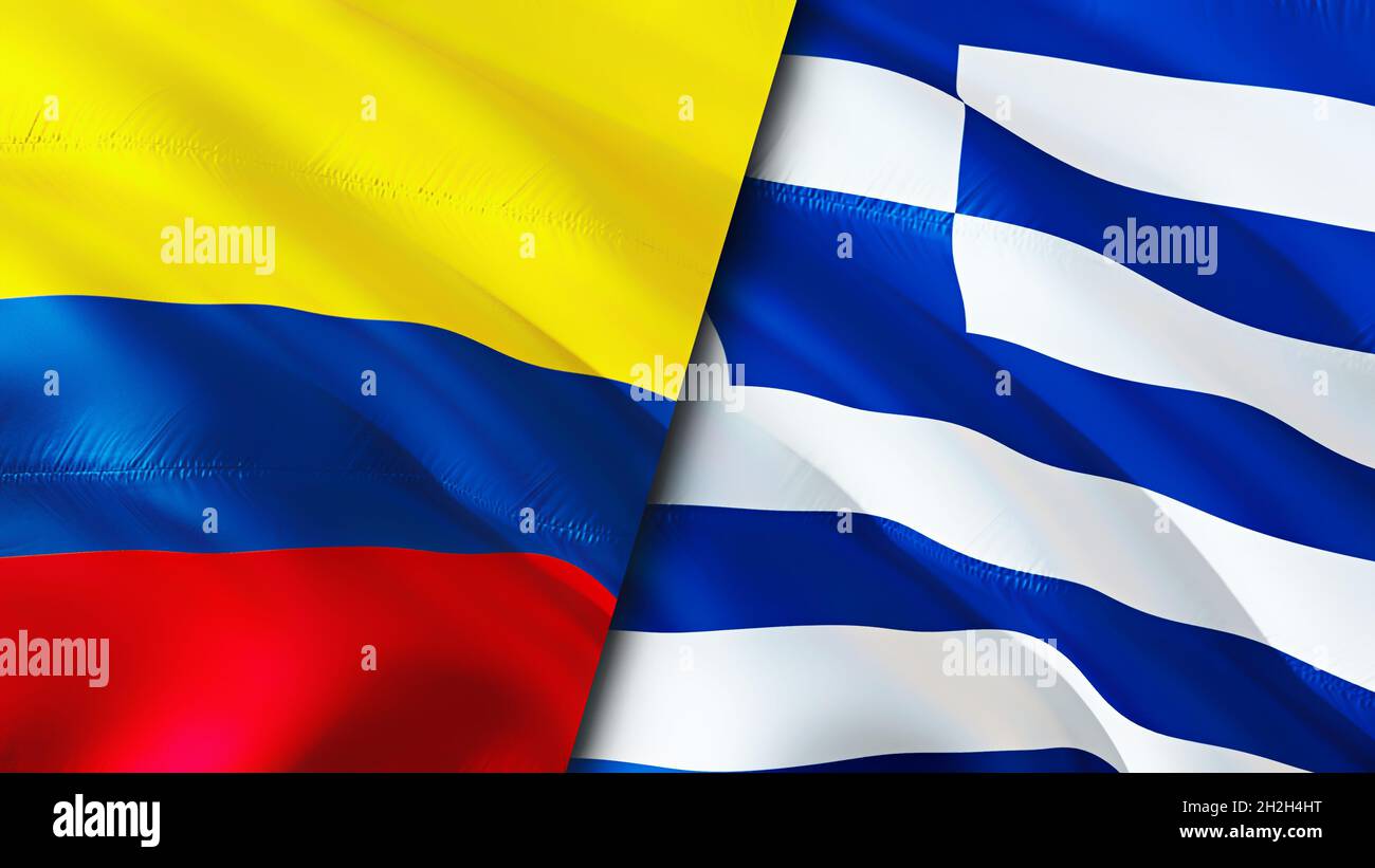 Colombia and Greek flags. 3D Waving flag design. Colombia Greek flag ...