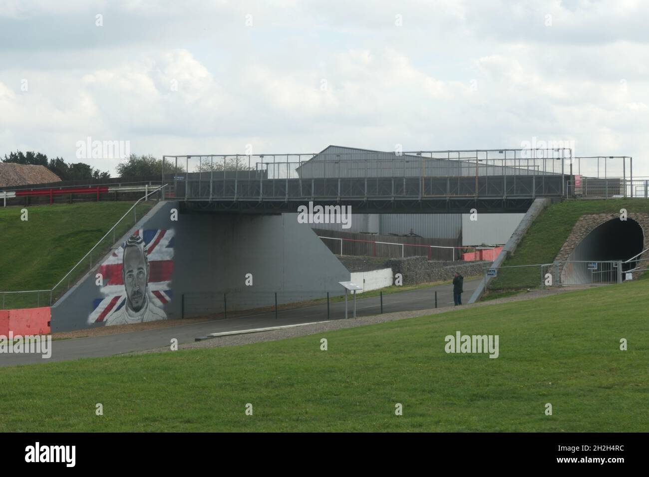 picture of Lewis Hamilton on a bridge at racetrack Silverstone museum ...