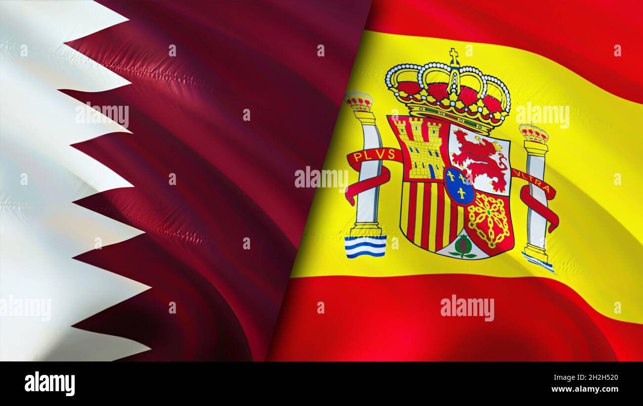 Qatar and Spain flags. 3D Waving flag design. Spain Qatar flag, picture ...