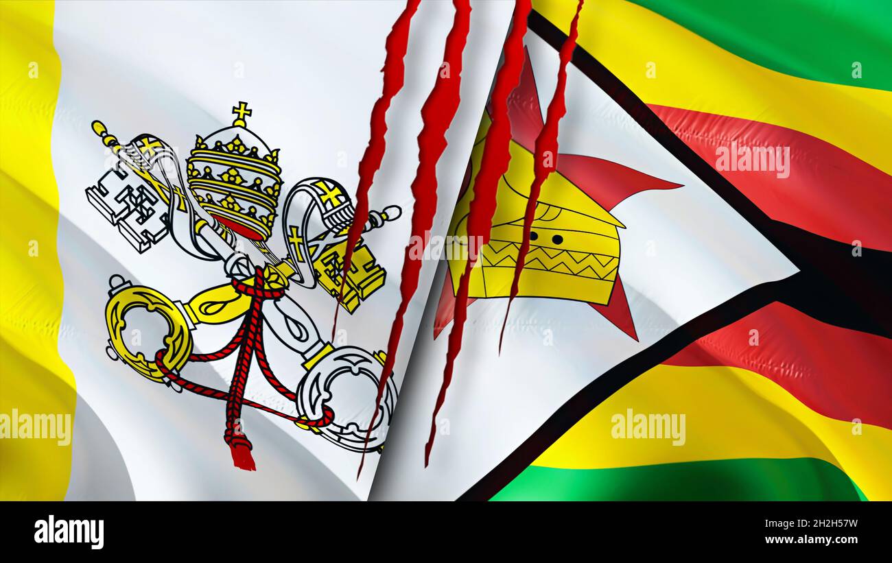 Vatican and Zimbabwe flags with scar concept. Waving flag,3D rendering ...