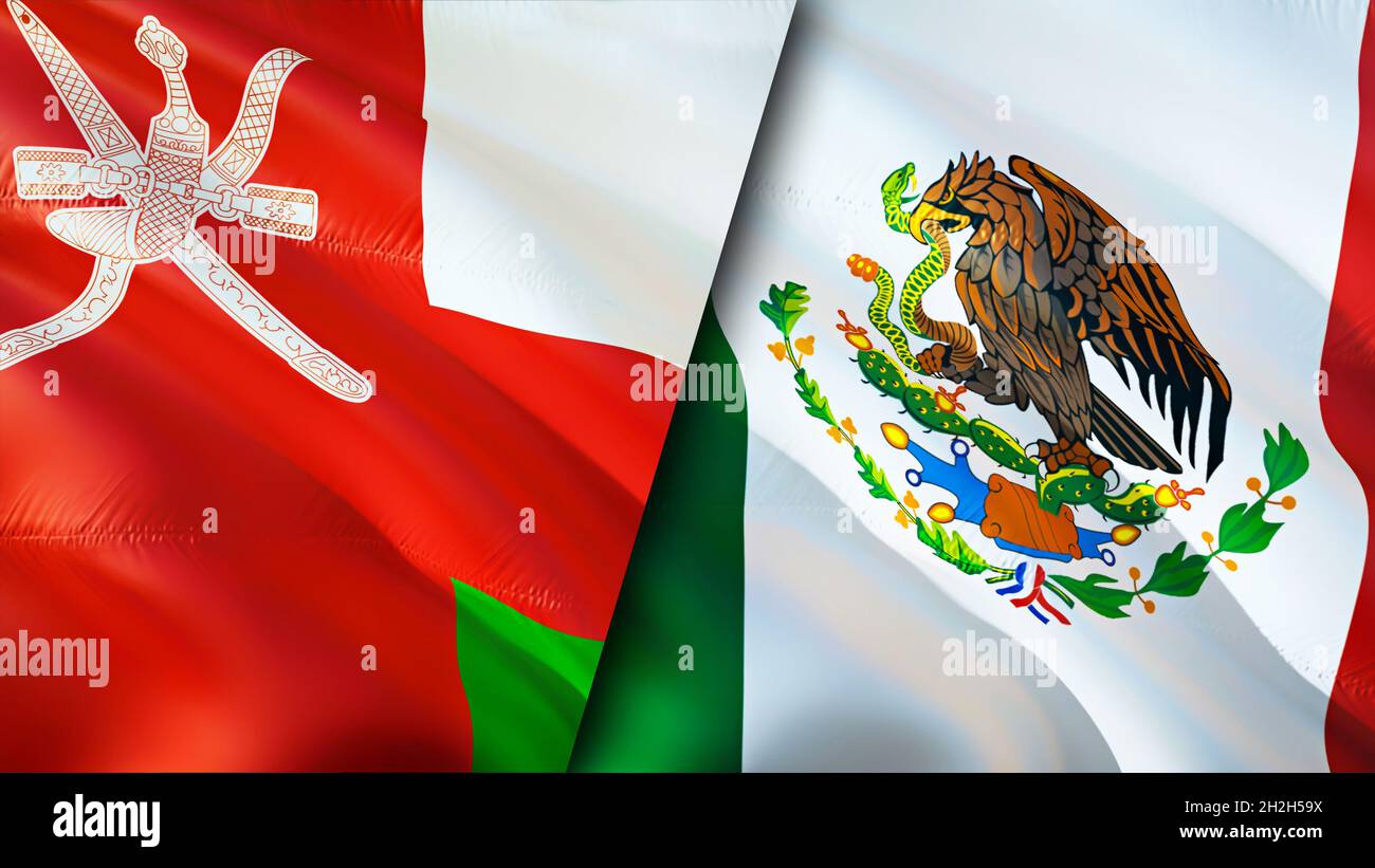 Oman and Mexico flags. 3D Waving flag design. Mexico Oman flag, picture ...