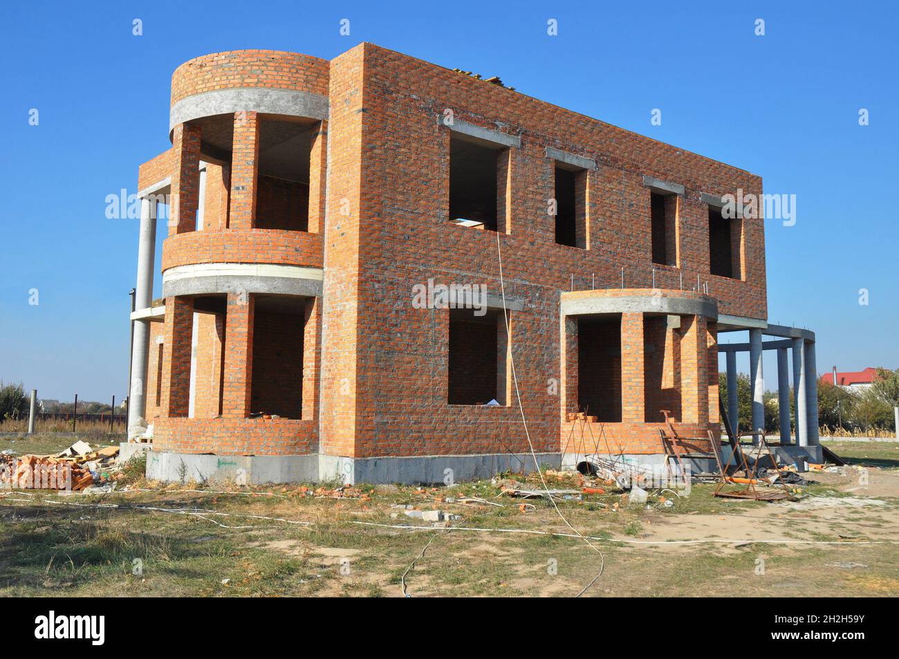 Building & Construction Site in Progress to New Red Brick House ...