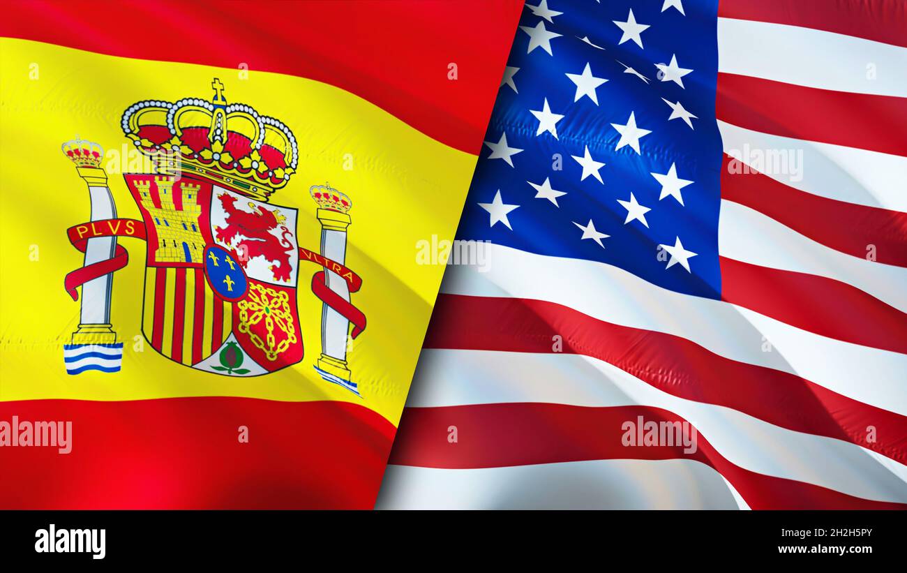 Spain and USA flags. 3D Waving flag design. Spain USA flag, picture ...