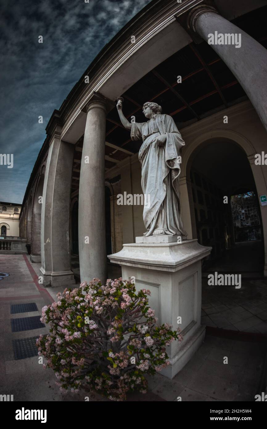 Eerie scenery of a classical sculpture in a historical building with ...