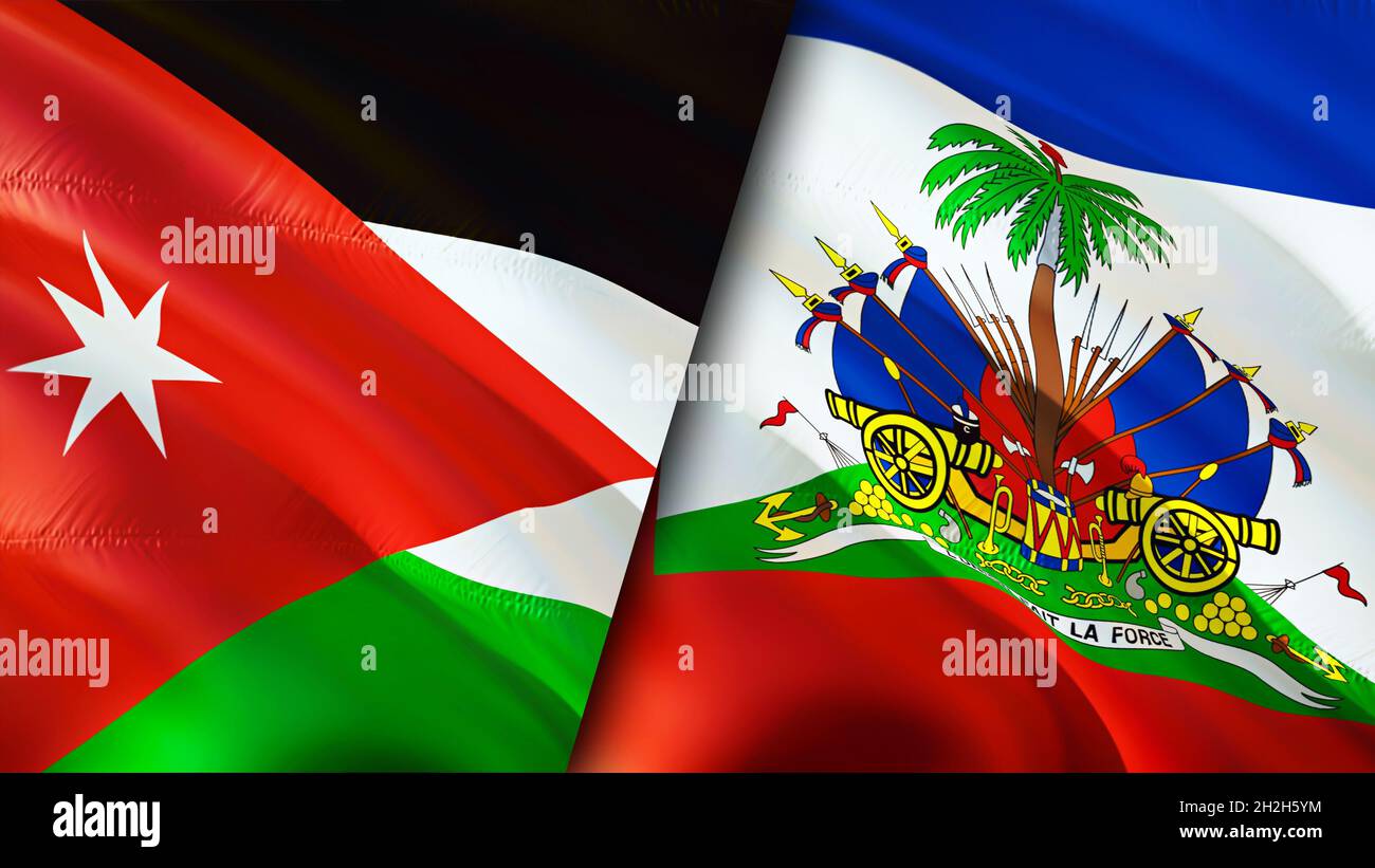 Jordan and Haiti flags. 3D Waving flag design. Haiti Jordan flag ...