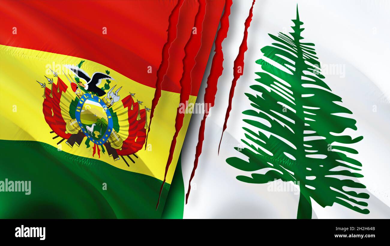 Bolivia and Norfolk Island flags with scar concept. Waving flag,3D ...