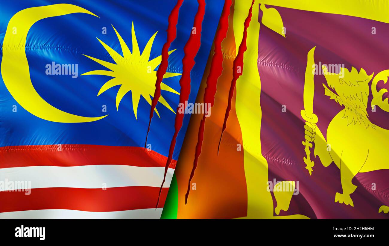 Malaysia and Sri Lanka flags with scar concept. Waving flag,3D ...