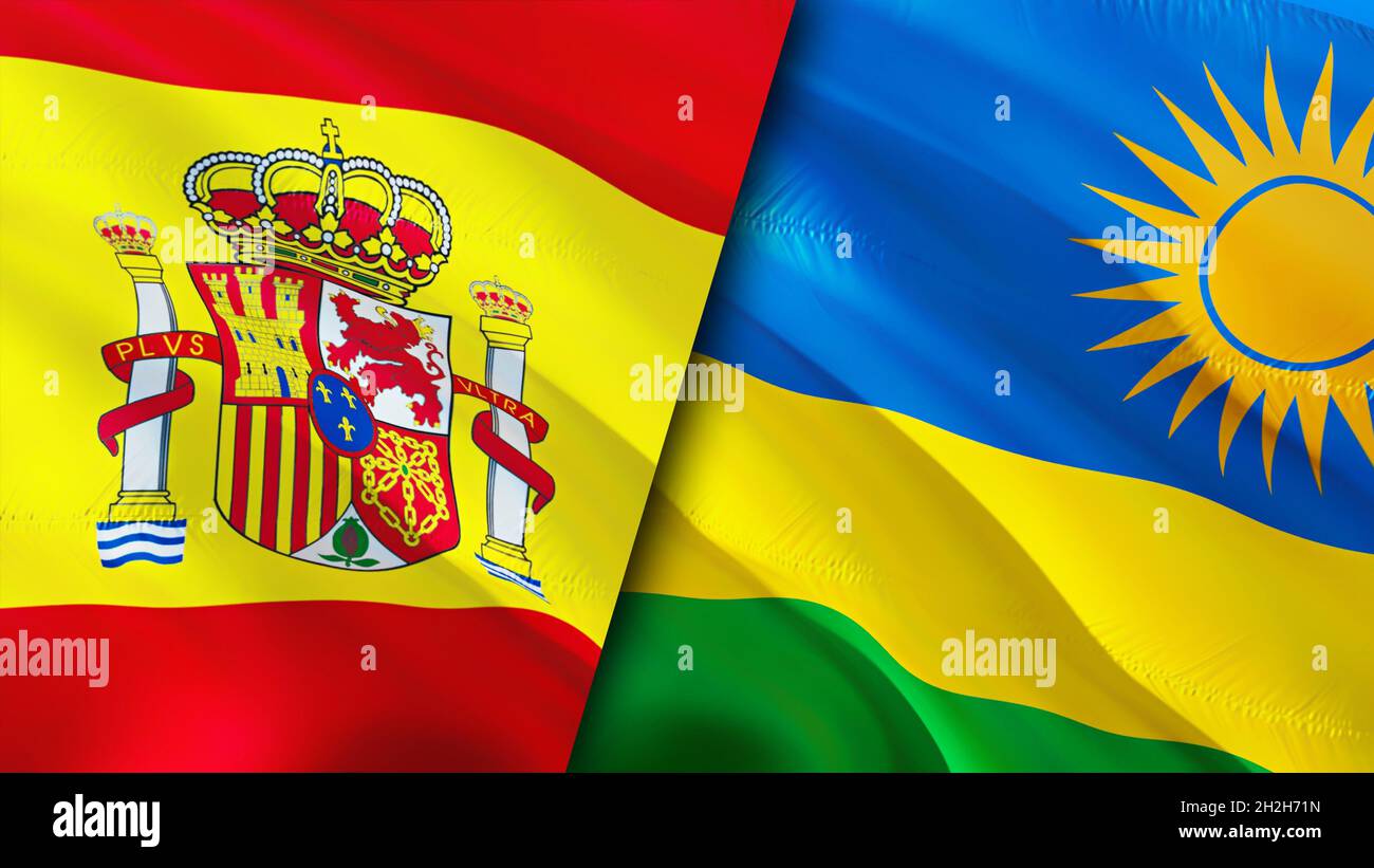 Spain and Rwanda flags. 3D Waving flag design. Spain Rwanda flag ...