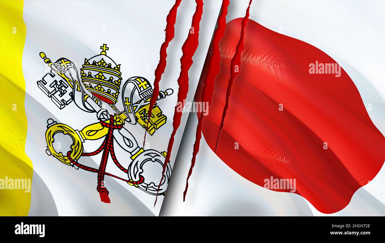 Vatican and Japan flags with scar concept. Waving flag,3D rendering ...
