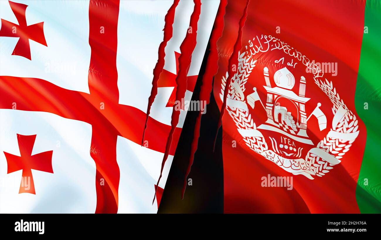 Georgia and Afghanistan flags with scar concept. Waving flag,3D ...