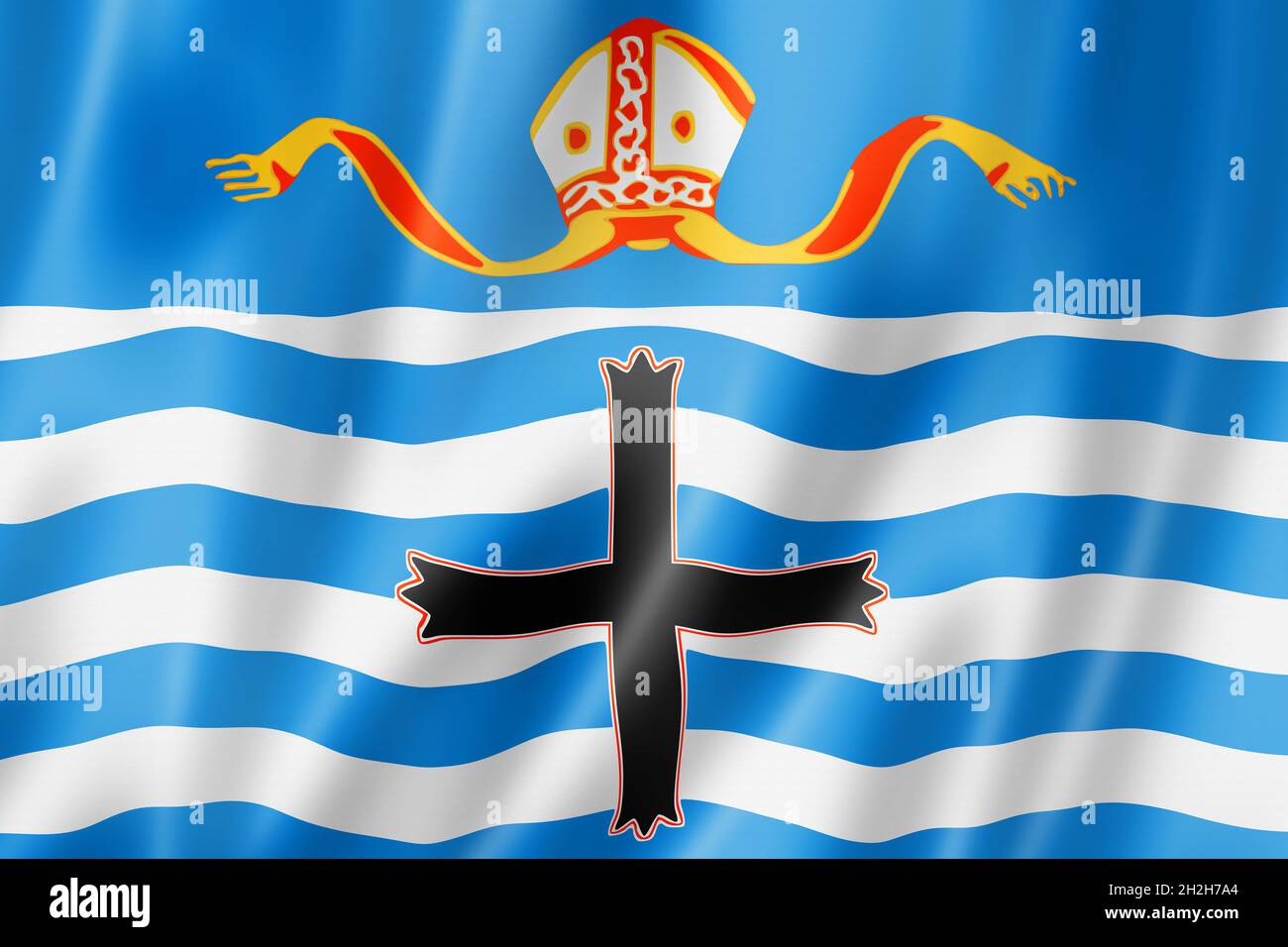 Nelson region flag, New Zealand waving banner collection. 3D ...