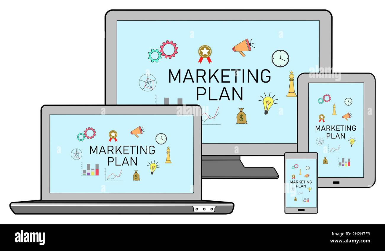Marketing plan concept shown on different information technology ...