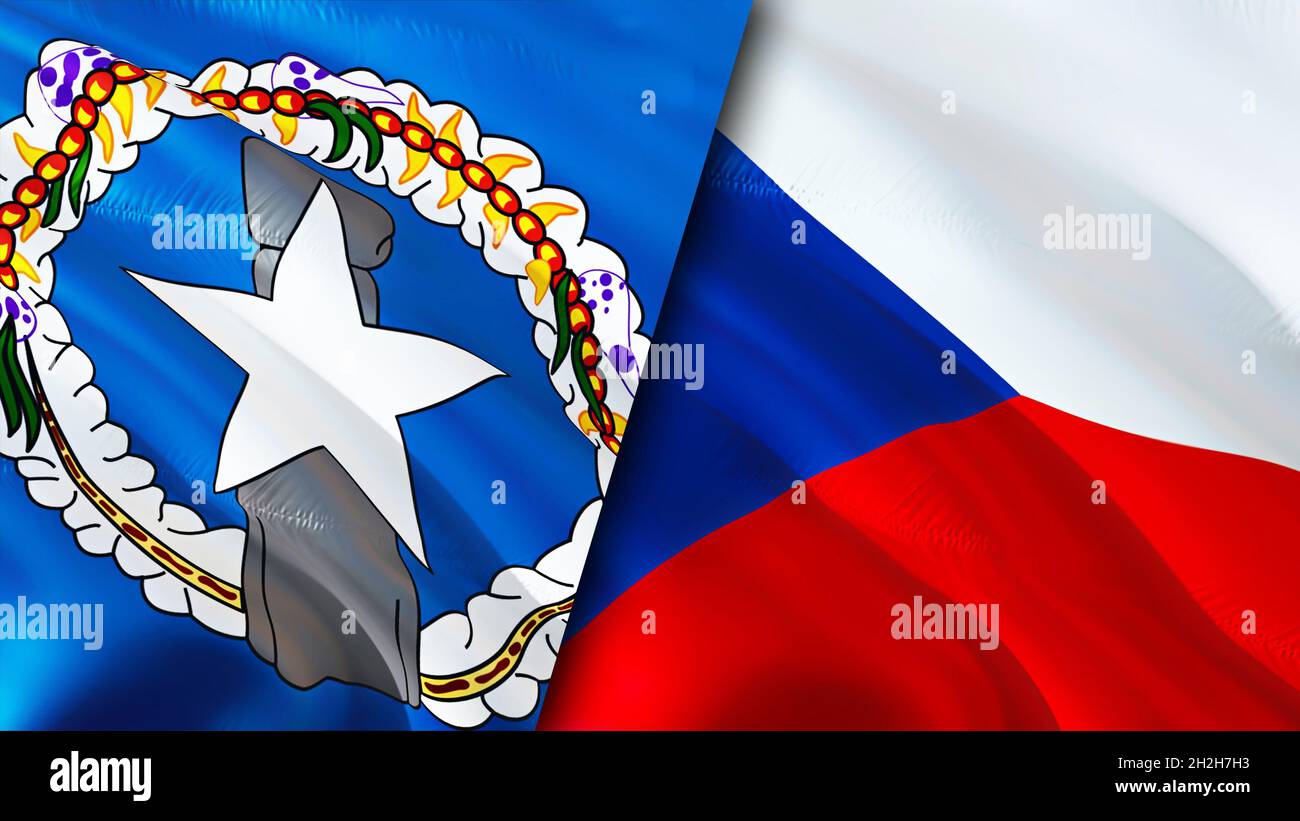 Mariana Islands and Czech flags. 3D Waving flag design. Czech Northern ...