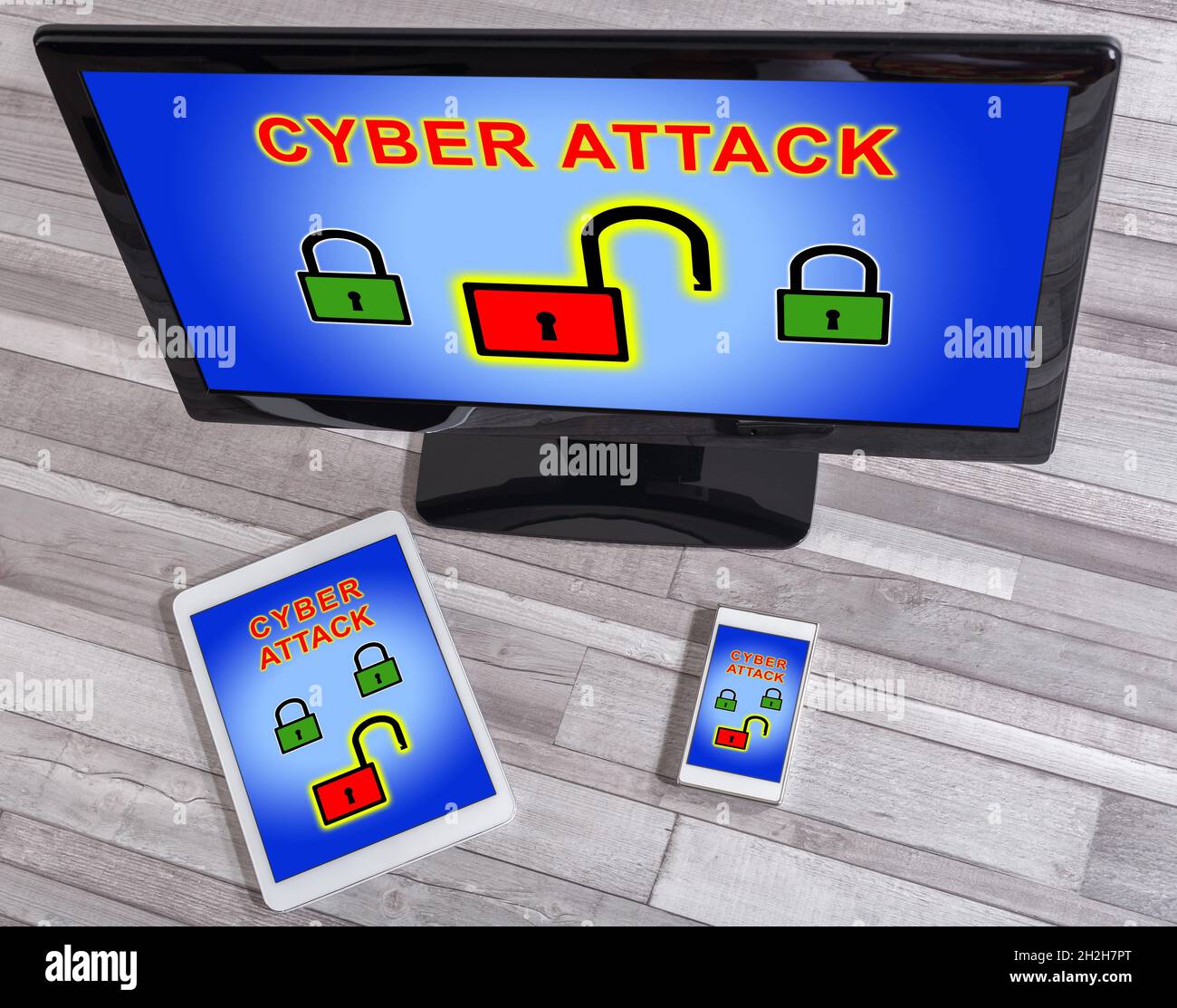 Cyber attack concept shown on different information technology devices ...