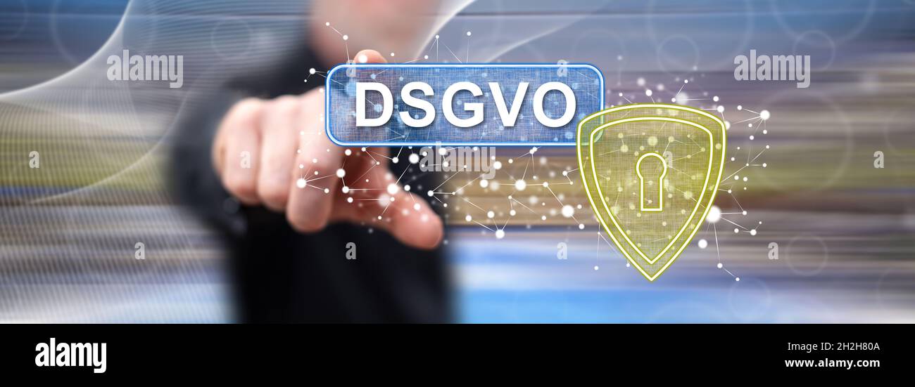 Man touching a gdpr concept (german text dsgvo) on a touch screen with ...