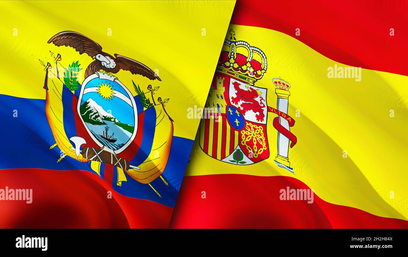 Ecuador and Spain flags. 3D Waving flag design. Ecuador Spain flag ...