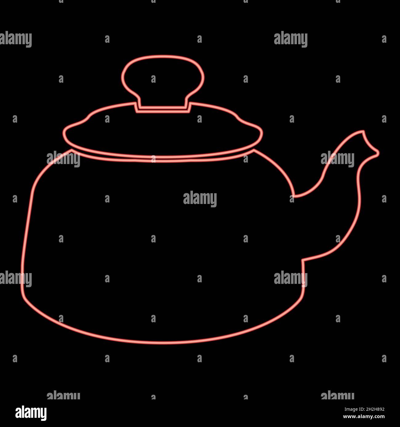 Neon teapot red color vector illustration flat style light image Stock ...