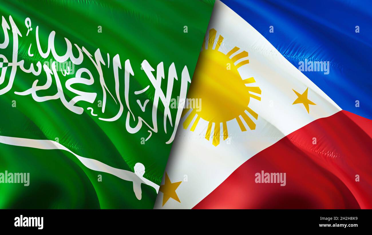 Saudi Arabia and Philippines flags. 3D Waving flag design. Philippines ...