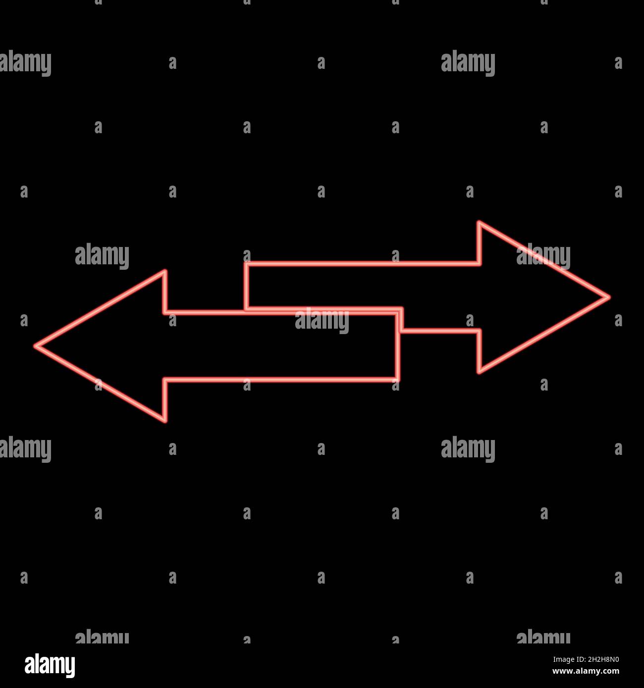 Neon two side arrows red color vector illustration flat style light ...