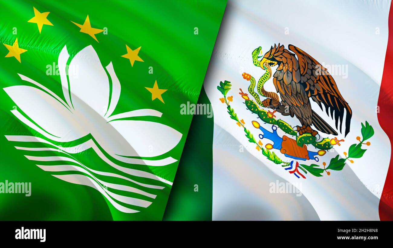 Macau and Mexico flags. 3D Waving flag design. Macau Mexico flag ...
