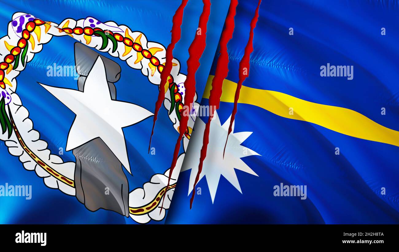 Mariana Islands and Nauru flags with scar concept. Waving flag,3D ...