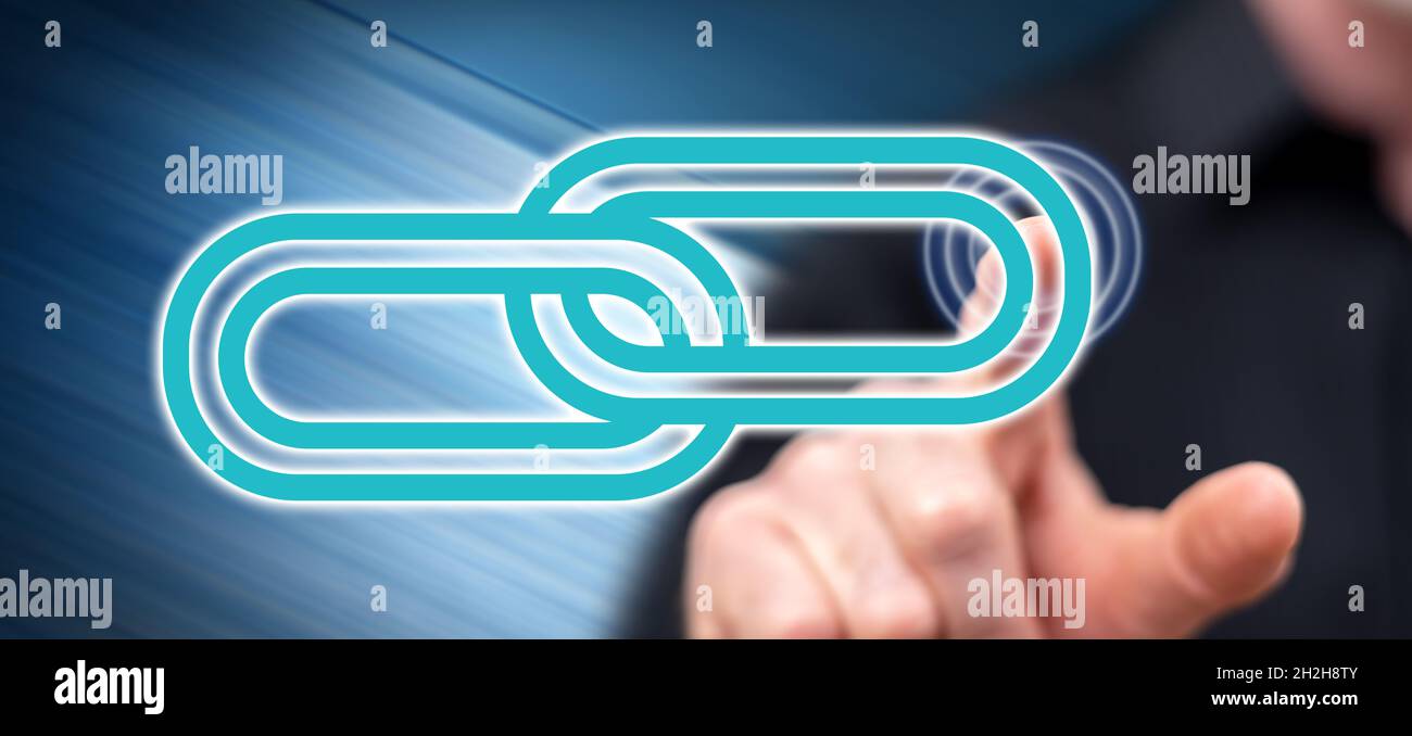 Man touching a link concept on a touch screen with his finger Stock ...