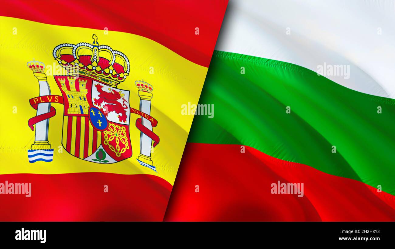 Spain and Bulgaria flags. 3D Waving flag design. Spain Bulgaria flag ...