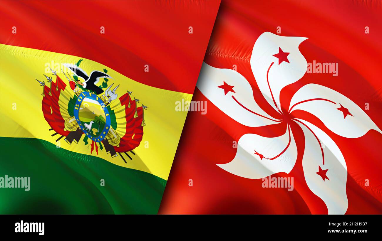 Bolivia and Hong Kong flags. 3D Waving flag design. Hong Kong Bolivia ...