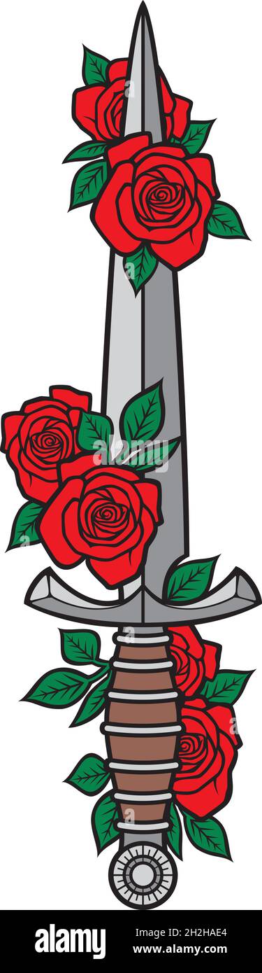Sword and roses vector illustration Stock Vector Image & Art - Alamy