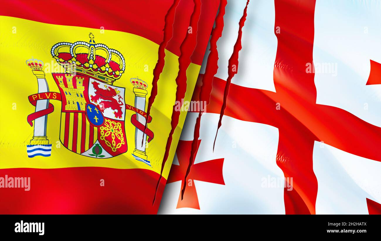 Spain and Georgia flags with scar concept. Waving flag,3D rendering ...