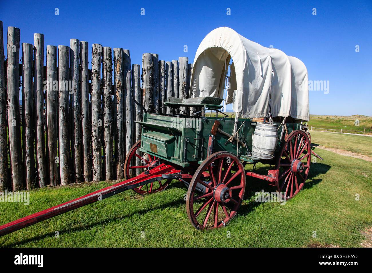 A vintage pioneer covered wagon at the historic Sun Ranch and Mormon ...