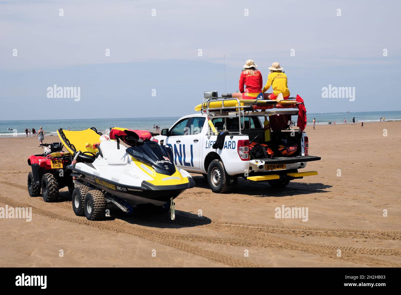 RNLI Lifeguards On Patrol On Woolacombe Beach North Devon England UK ...