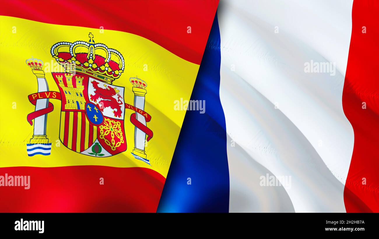 Spain and France flags. 3D Waving flag design. Spain France flag ...